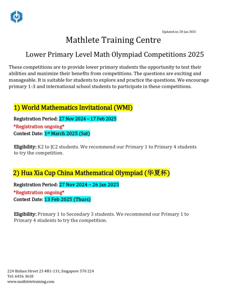 2025 Lower Primary (P1-P4) Math Olympiad Competitions – Mathlete ...