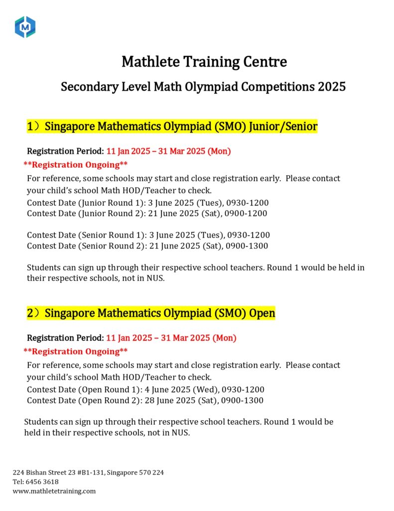 2025 Upper Primary (P4-P6) and Secondary (S1-JC 2) Math Olympiad ...
