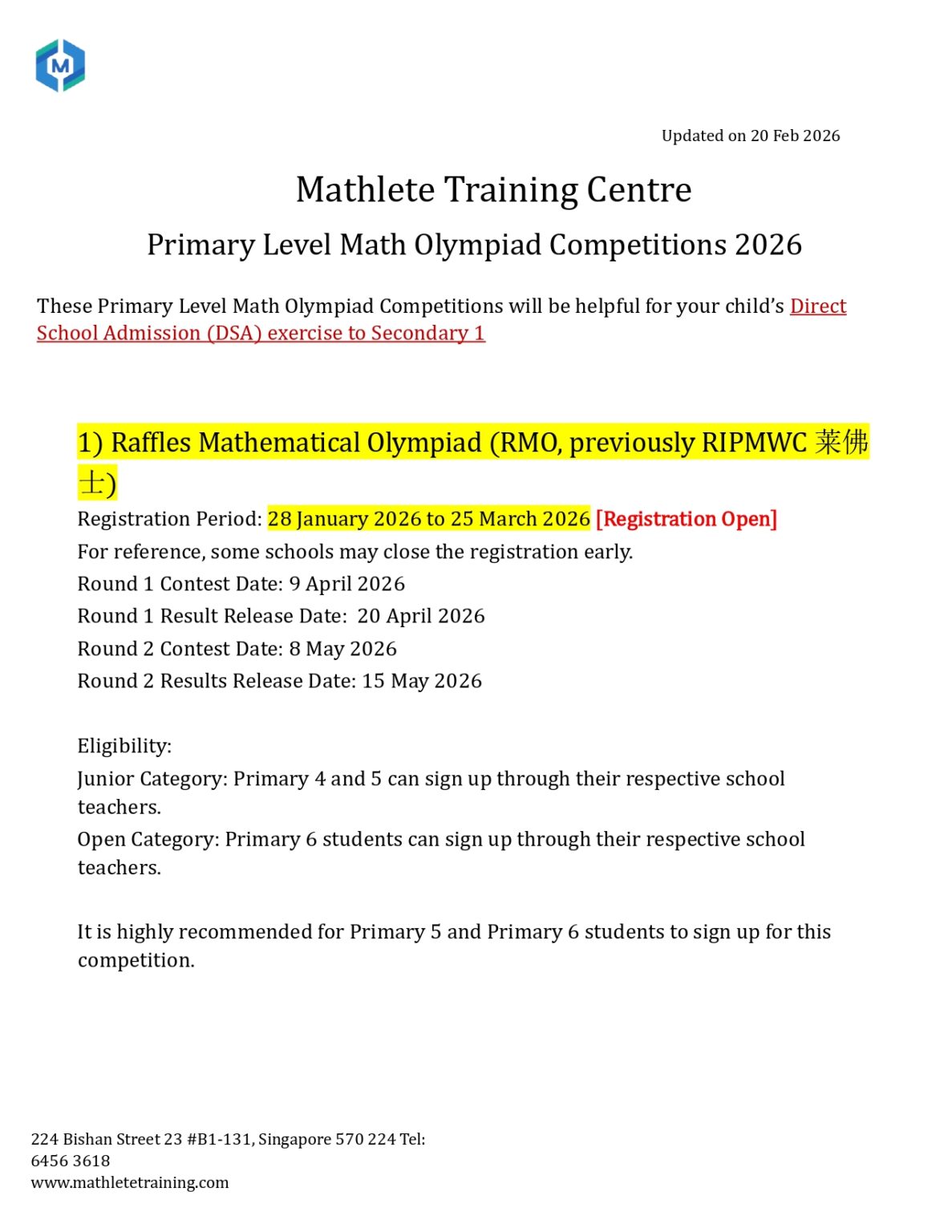 2026 Upper Primary (P4-P6) and Secondary (S1-JC 2) Math Olympiad ...